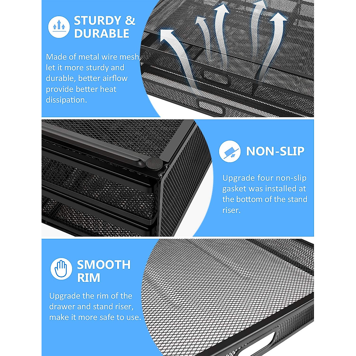 Monitor Stand Riser with Dual Pull Out Storage Drawer - Metal Mesh Desk Organizer with Drawer, Drawer, Office Supply for Computer, PC, Laptop, Printer, Notebook, iMac