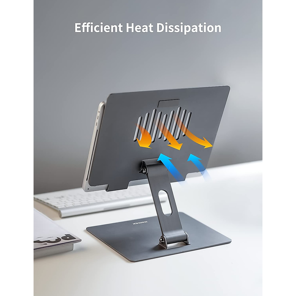 MOMAX Adjustable Laptop Stand, Portable Laptop Stand Adjustable Height Ergonomic Computer Stand Holder Lift for Desk Compatible with MacBook Air Pro, Dell XPS, HP All Laptops (11-17'') Dark Grey