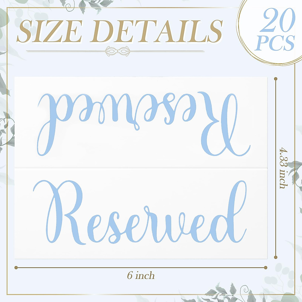 Spakon 20 Pack Reserved Signs 2.17 x 6 Inch White Blue Paper Reserved Table Signs for Wedding Christmas Party Restaurant Receptions Events Business Birthday Party