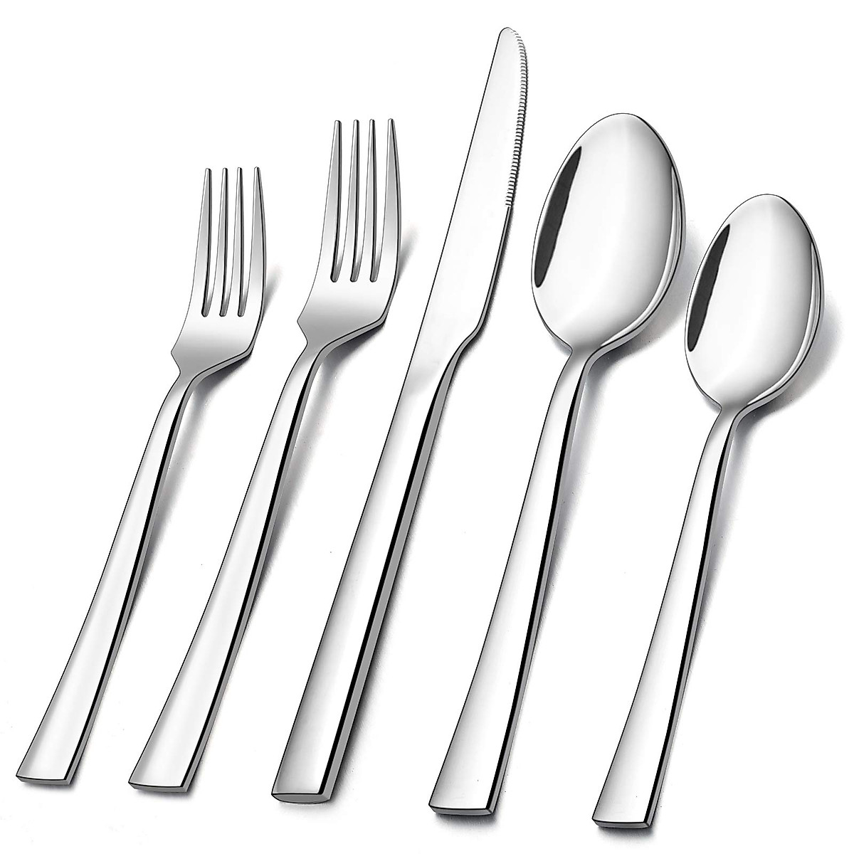 30-Piece Silverware Set, E-far Stainless Steel Flatware Set Service for 6, Modern Tableware Cutlery Set for Home and Restaurant, Square Edge & Mirror Finish, Dishwasher Safe
