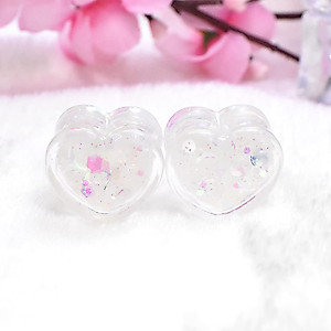 Jboyanpei 6Pcs/3pair Shineing Paillette Heart-shaped Ear Gauges Tunnels and Plug Acrylic Ear Expander Studs Stretching Size 22mm