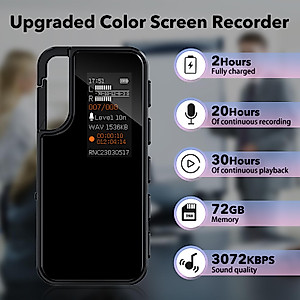 72GB Digital Voice Recorder, 3072KBPS Voice Activated Recorder with Playback 30H Battery Time Tape Recorder with Noise Reduction, Record Device for Lectures Meetings