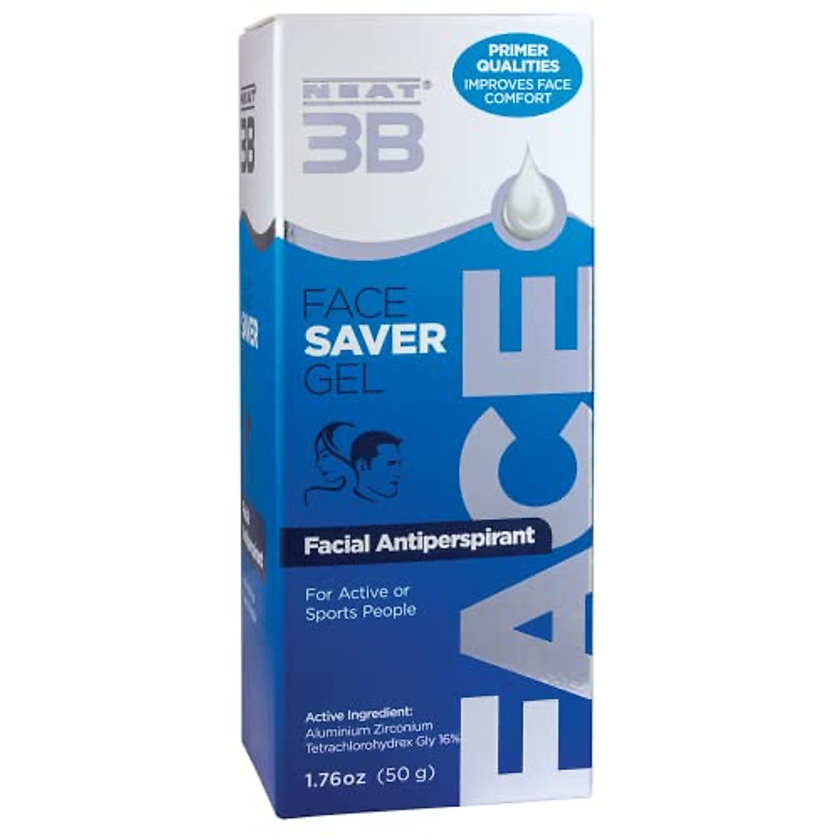 Neat Feat 3B Face Saver Antiperspirant Gel for Facial Perspiration & Shine, White and Blue, 1.76 Fl Oz