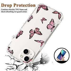QISHANG Pink Butterfly Clear Case for iPhone 13 Mini, Transparent Slim Soft TPU Shockproof Corner Bumper Protective Cover Cute Kawaii Animal Pattern Anti-Scratch Cases for Kids Woman Teens Girls Boys