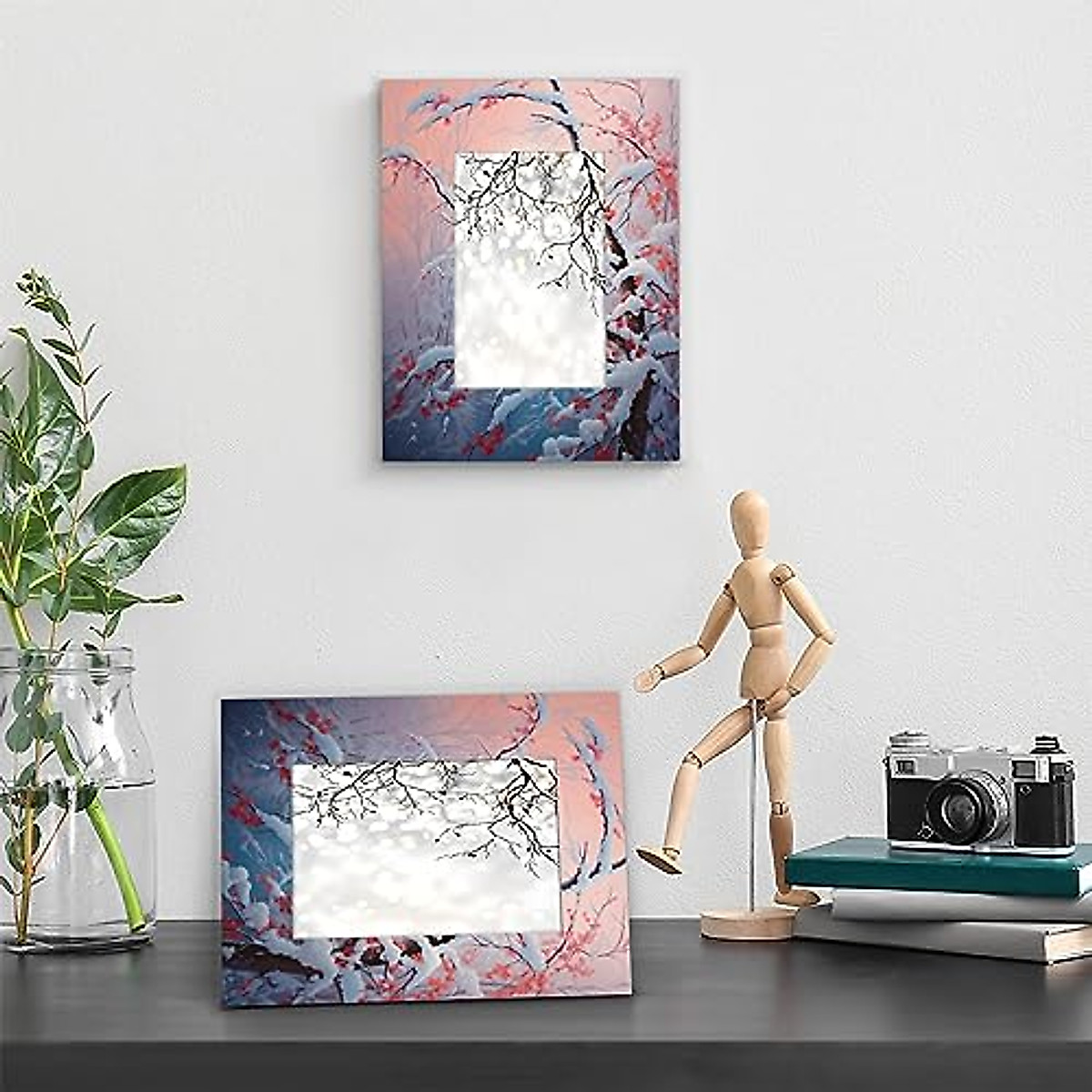 cfpolar 5x7 Inch Environmentally Friendly Wood Photo Frame With High-Definition Acrylic Board For Table Top Display And Wall Mounting Photo Frame File Frames Snowy Red Bird