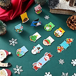 60 Pieces Christmas Magnetic Bookmarks Kids Cute Bookmarks Magnet Page Clips Bookmark with Santa Snowman Reindeer Pattern Xmas Page Clips for Kids Christmas Winter Holiday School Gifts