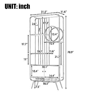 vikozalk Bookcase with Storage Cabinet, Free Standing Open Book Shelves Storage Display Shelf with Black Metal Frame, Tall Bookshelf for Bedroom Living Room Home Office, 31.5" L x 11.6" W x 70.9" H
