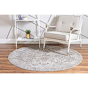 Unique Loom Portland Collection Area Rug - Central (5' 3" Round, Ivory/ Gray)