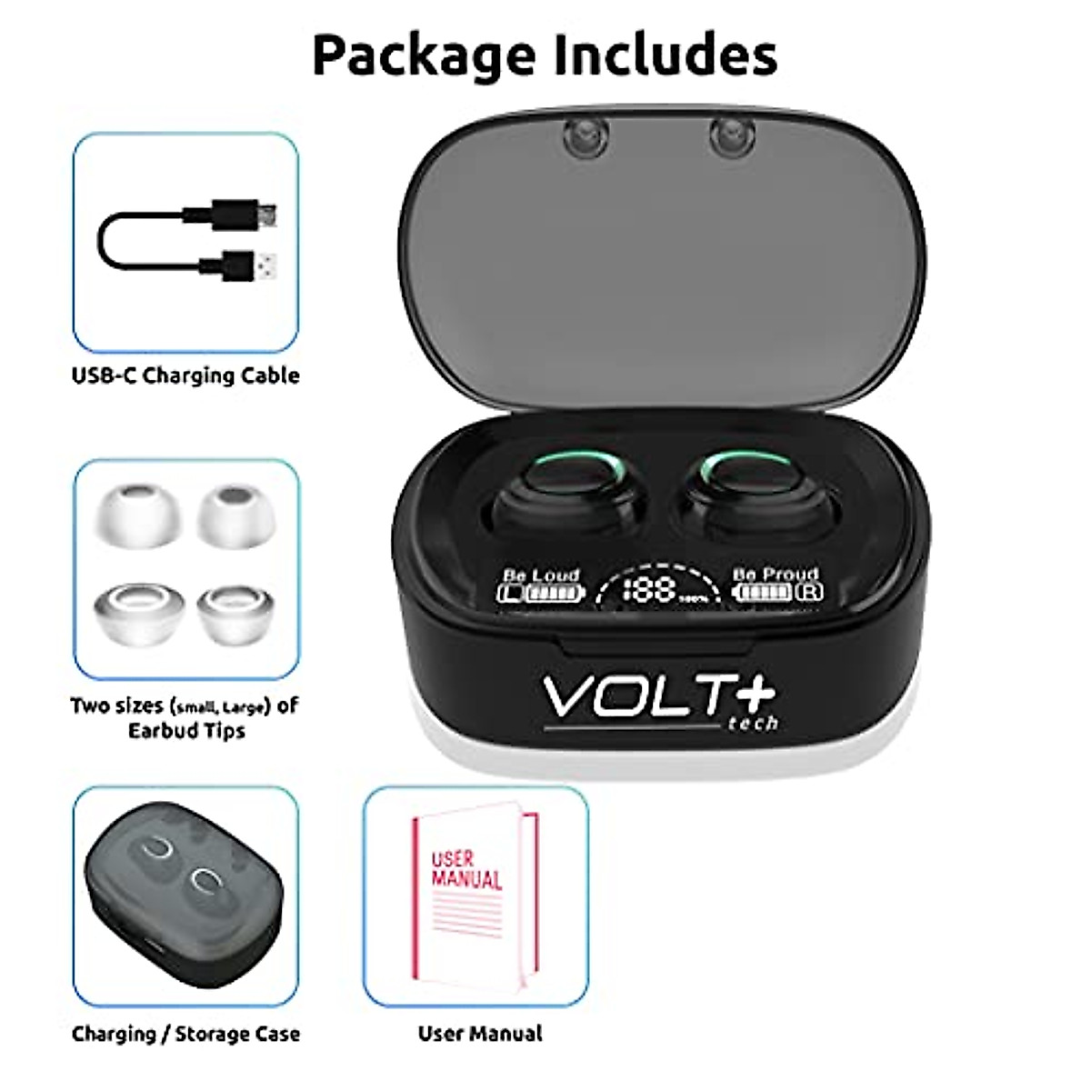 Wireless V5.1 PRO Earbuds Works for Google Chromebook/PixelBook Go/Pixel Slate IPX3 Bluetooth Touch Waterproof/Sweatproof/Noise Reduction with Mic (Black)