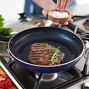 Blue Diamond Grill Genie Pan - Ceramic Nonstick 11-Inch Covered in Blue