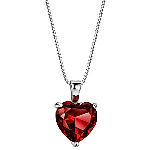 MichooyelS925 3.6 cttw Rhodolite Garnet Pendant Necklace Heart Solitaire Gemstone Sterling Silver Valentine's Day Wedding Birthstone Jewelry For Women 16-18 Inches