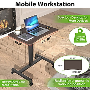 IWORKBOARD Mobile Laptop Desk, 27 inches Rolling Adjustable Height Desk, Mobile Portable Standing Desk, Pneumatic Sit Stand Desk with Wheels for Home Offices and School Rolling Table