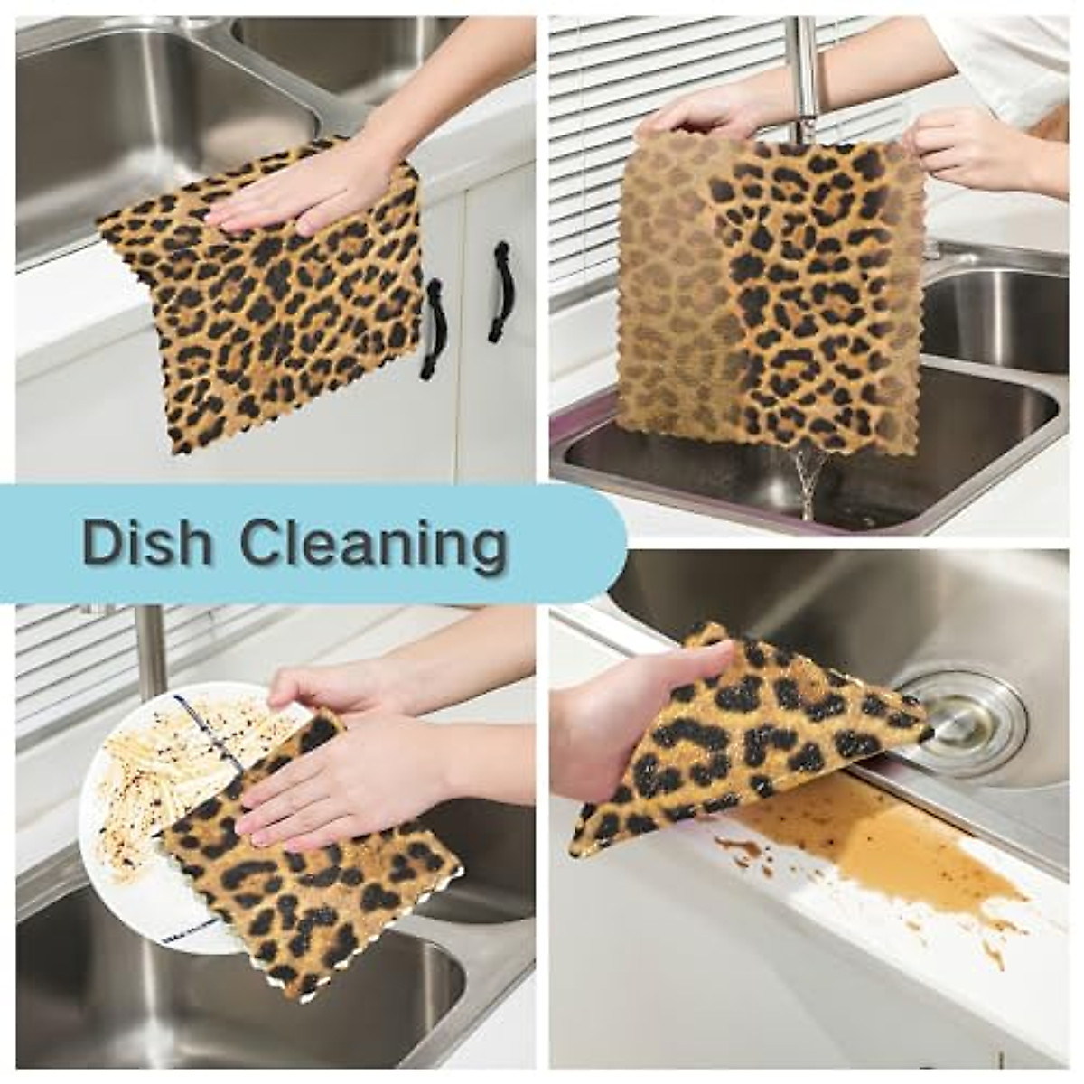 FRODOTGV Seamless Leopard Texture Skin Microfiber Kitchen Towels Rags Dish Towels Tea Towel Terry Cloth Kitchen Hand Towels Kitchen Hand Towels Hanging