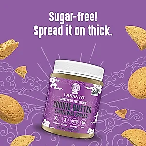 Lakanto Sugar Free Cookie Butter Sunflower Spread - Sweetened with Monk Fruit Sweetener, Keto Diet Friendly, 3 Net Carbs, Vegan, Non GMO, Sandwiches, Toast, Smoothies, Cereal, Oatmeal, More - 10 oz
