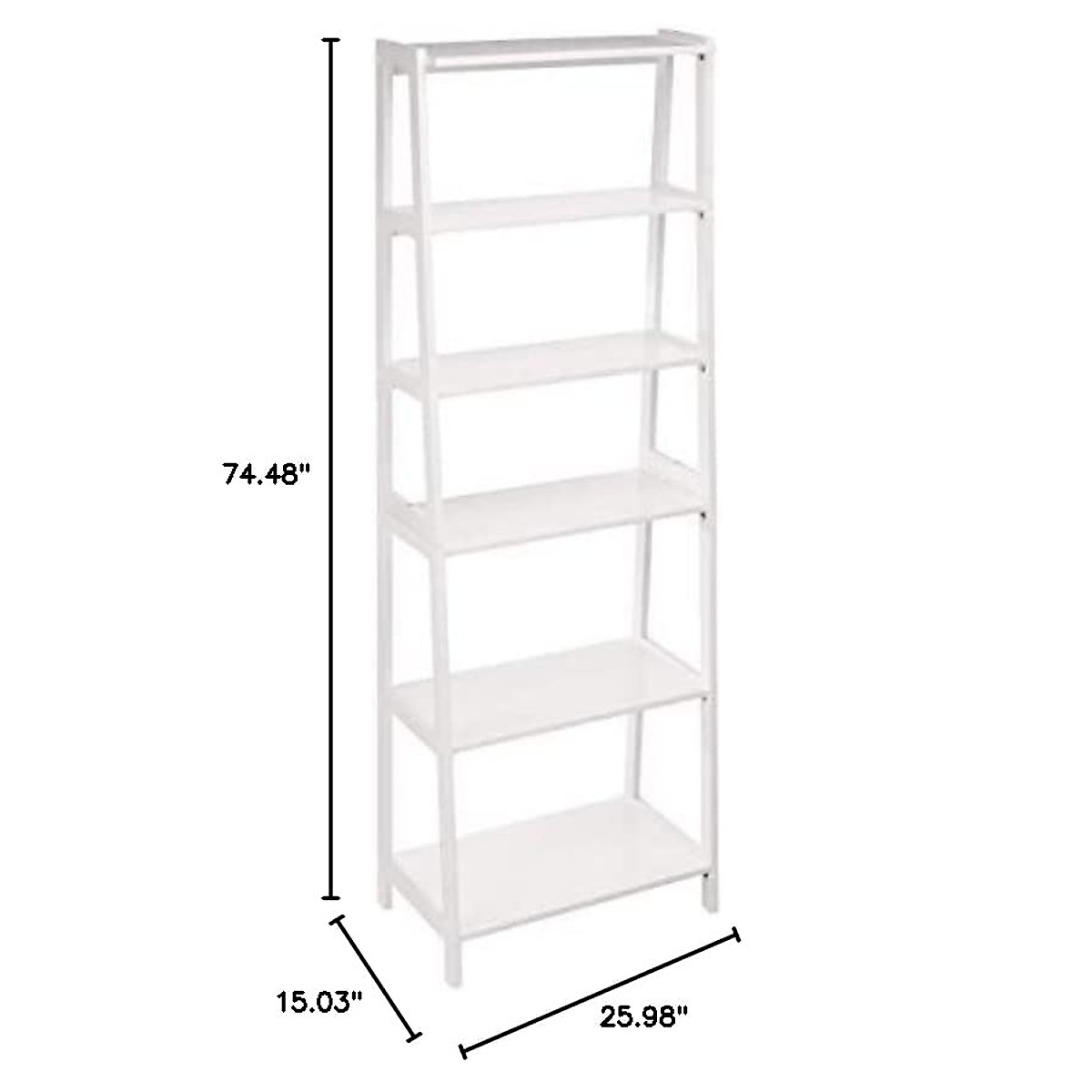 Amazon Basics Rubberwood 5 Shelf Ladder Bookcase, White, 15.03" D x 25.98" W x 74.48" H