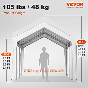Happybuy 10 x 20 ft Carport Car Canopy, Heavy Duty Garage Shelter with 8 Legs, Car Garage Tent for Outdoor Party, Birthday, Garden, Boats, Adjustable Peak Height from 8.3 ft to 10 ft