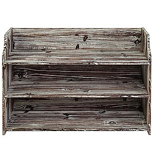 MyGift 3 Tier Rustic Torched Wood Wall Mounted/Freestanding Entryway Shoe Rack Storage Shelves, Closet Organizer Shelf