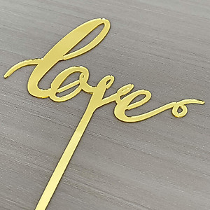 OIXCMNJQ Mirror Gold Love Cake Topper for Wedding Reception/Engagement/Bridal Shower/Anniversary/Birthday/Bachelorette/Confession Cake Topper Decor, Acrylic