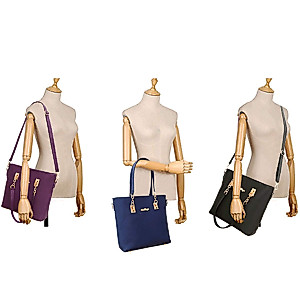 Dayfine 6-Pcs Handbags and Purses for Women Waterproof Nylon Tote Bags Shoulder Bag Backpack Wallet Zip Clutch Key Card Bag-Black