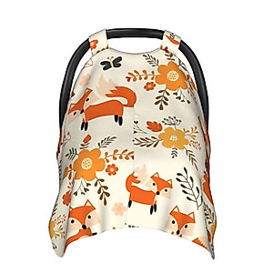 Rutiea Baby Car Seat Canopy Animal Print Fox Nursing Cover for Infant Boys and Girls Breastfeeding Scarf, Keeps Baby Warm and Cozy