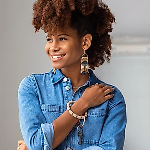 INK + ALLOY Women's Chloe Beaded Key Ring and Bracelet Handmade Jewelry for the Modern Bohemian (Ivory Gold Stripes)