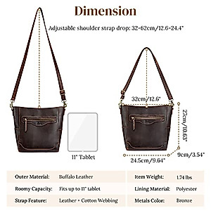 S-ZONE Women Genuine Leather Bucket Shoulder Bag Vintage Crossbody Purse with Outer Pocket