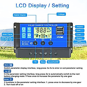 Yyoulli 30A Solar Charge Controller, [2022 Upgraded] 12V/ 24V Solar Panel Regulator with Adjustable LCD Display Dual USB Port Timer Setting PWM Auto Parameter