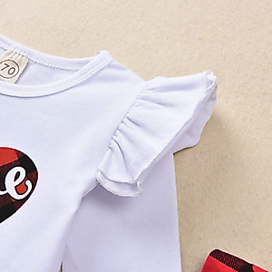 Toddler Baby Girls Valentines Day Outfits Suspender Skirt Striped Plaid Love Heart Clothes (Red, 6-12 Months)