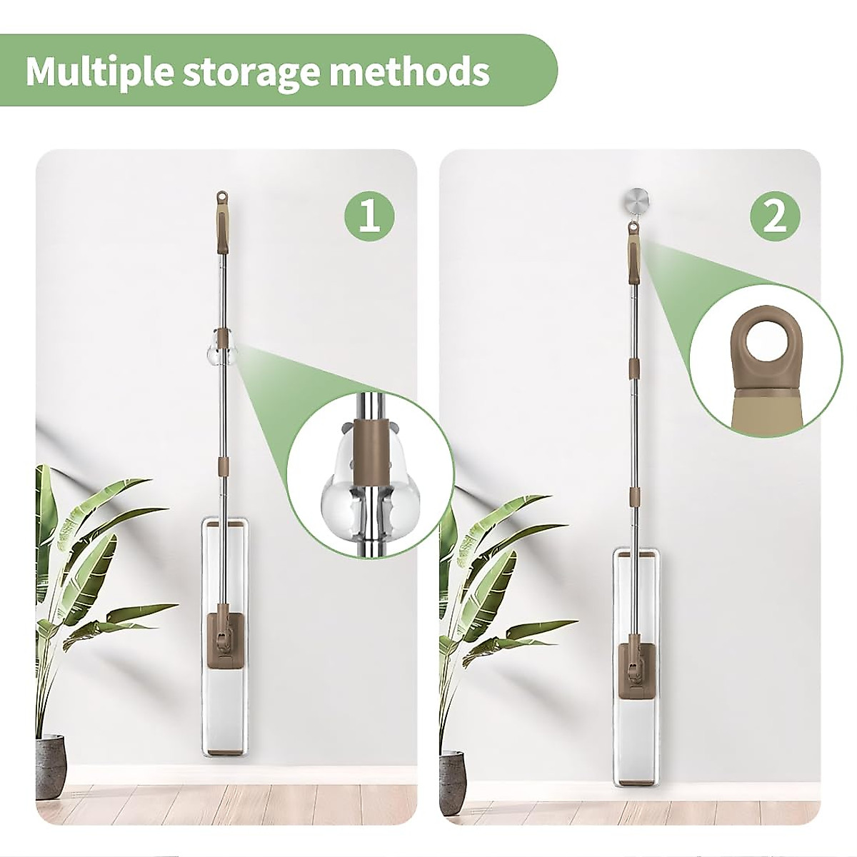 CQT Commercial Flat Microfiber Floor Mop Cleaning System 24" Inch Wet Dry and Dust Hardwood with 4 Washable Pads Cleaner for Laminate Tile Stainless Steel Handle and Extension (PT14 Brown)