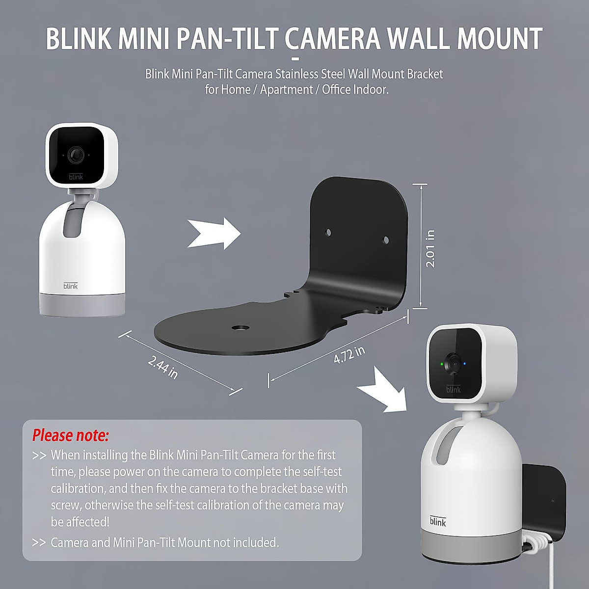 PUUUCI Wall Mount for Blink Mini Pan-Tilt Camera - Blink Mini Pan-Tilt Camera Black Stainless Steel Wall Mount Bracket/Holder for Home/Apartment/Office Indoor (1-Pack)