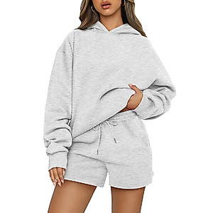 AUTOMET Womens Lounge Sets 2 Piece Outfits Oversized Hoodies Sweatsuit Casual Sweat Shorts Fall Fashion Clothes 2025 Grey M