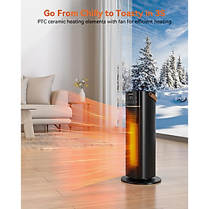 OPODEE Space Heater, 1500W PTC Ceramic Heating 18" Electric Space Heater for Office, Large Room, Indoor Use, Bedroom, Portable Heater with Thermostat, Safety Protection, 70°Oscillating, 24H Timer