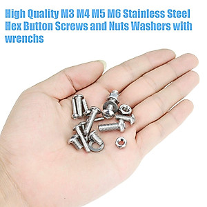 DYWISHKEY 520 PCS M3 M4 M5 M6, 304 Stainless Steel Hex Button Head Cap Bolts Screws Nuts Washers Assortment Kit with Hex Wrenches