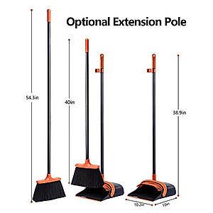 Broom and Dustpan Set for Home,Broom and Dust Pans with Long Handle,Indoor Broom with Dustpan Combo Set,Stand Up Broom and Dustpan,Kitchen Broom Dustpan for Home Room Office Lobby Floor Use(Orange)