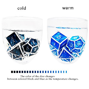 MJDICEOK Color Changing dice Metal Dragons dice DND dice Set D&D dice Set Role Playing dice Apply to Dungeons and Dragons (Black to Blue)