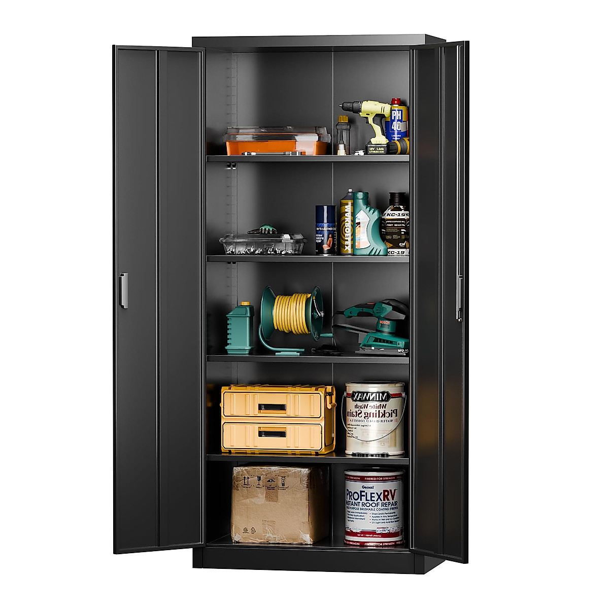 LOCENHU Metal Storage Cabinet with 2 Doors and 4 Adjustable Shelves - 71" Locking File Cabinet,Locking Tool Cabinet for Office,Home,Garage,Gym,School (Black),Requires Installation