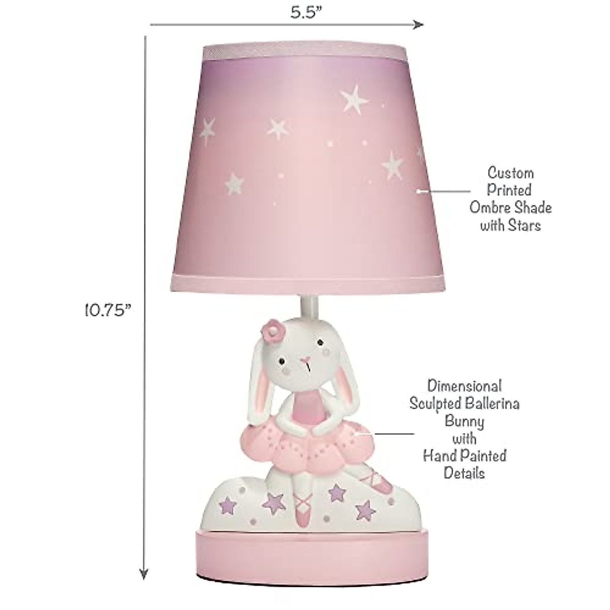Bedtime Originals Tiny Dancer Bunny & Stars Pink Nursery Lamp with Shade & Bulb