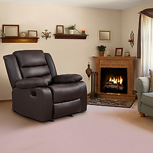 PrimeZone Oversized Rocker Recliner Chair - Comfy Wide Lazy Boy Recliner Chair with Overstuffed Armrest, Faux Leather Manual Reclining Chair for Living Room, Bedroom, Home Theater Seating, Brown