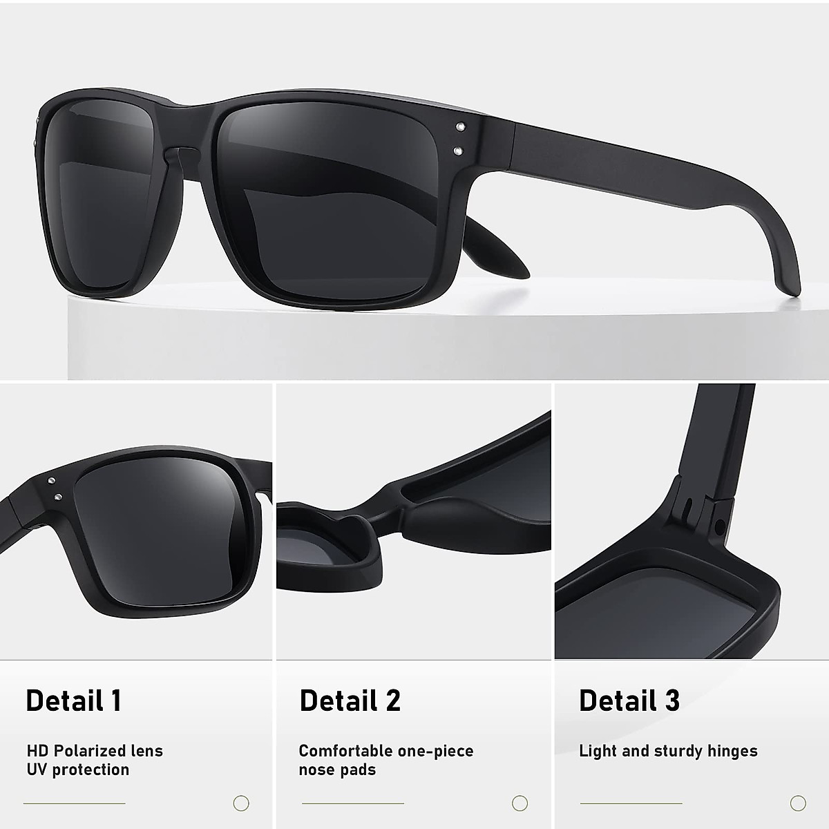 Polarized Sunglasses Men Womens - Retro Square Sun Glasses for Fishing Driving UV Protection (Black)