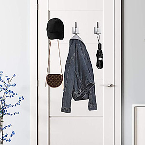 Self Adhesive Hooks 4 Pack, Brushed Stainless Steel Adhesive Door Hooks, Coat Hooks, Towel Hooks, Anti-Rust Waterproof Sticky Hooks for Kitchen Bathroom Office Toilet, No Drill Glue Needed