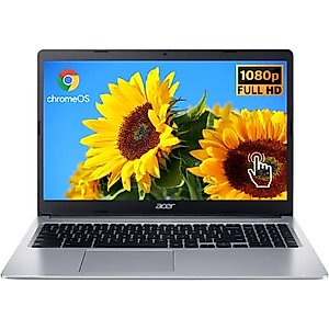 acer Chromebook 315 Laptop, 15.6” FHD Touchscreen Display, 4GB RAM, 64GB eMMC SSD, Intel Celeron N4020 Processor, Wi-Fi, Bluetooth, Webcam, USB-C, Protective Sleeve, Chrome OS, Pure Silver, N19Q3