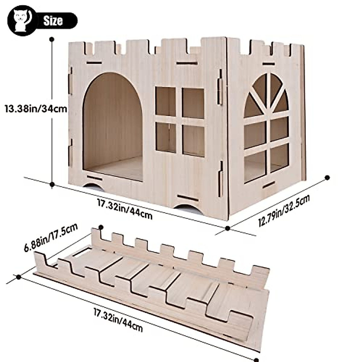 Extra Large Wooden Rabbit Castle with Ladder - Wood Cat Beds for Indoor Cats, Rabbit Hideout Bunny House Luxurious Small Animal Rest and Play House for Chinchilla Guinea Pig Hamster Hideout Habitat