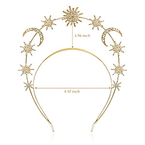 Star and Moon Halo Crown Goddess Crown Celestial Headband Starburst Halo Wedding Bridal Prom Tiara (2-Gold)