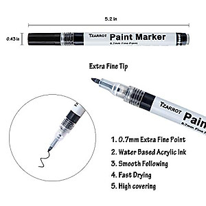 White Paint Pen, 8 Pack 0.7mm Acrylic Paint Pens with 2 White 2 Black 2 Gold 2 Silver Paint Pen Permanent Marker for Wood Rock Fabric Metal Plastic Ceramic Acrylic Paint Markers Extra Fine Tip