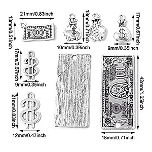 Honbay 60PCS Alloy Dollar Sign Charms Pendant Money Bag 100 Dollars Bill Pendants for Earrings Bracelet Necklace Jewelry Making (6 Style)