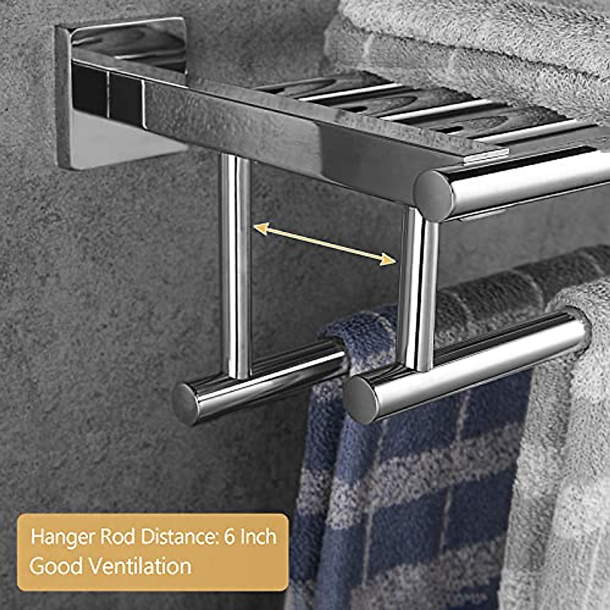 USHOWER Polished Chrome Towel Rack Set, Included 24-Inch Wide Bathroom Hotel Towel Shelf, 4 Piece