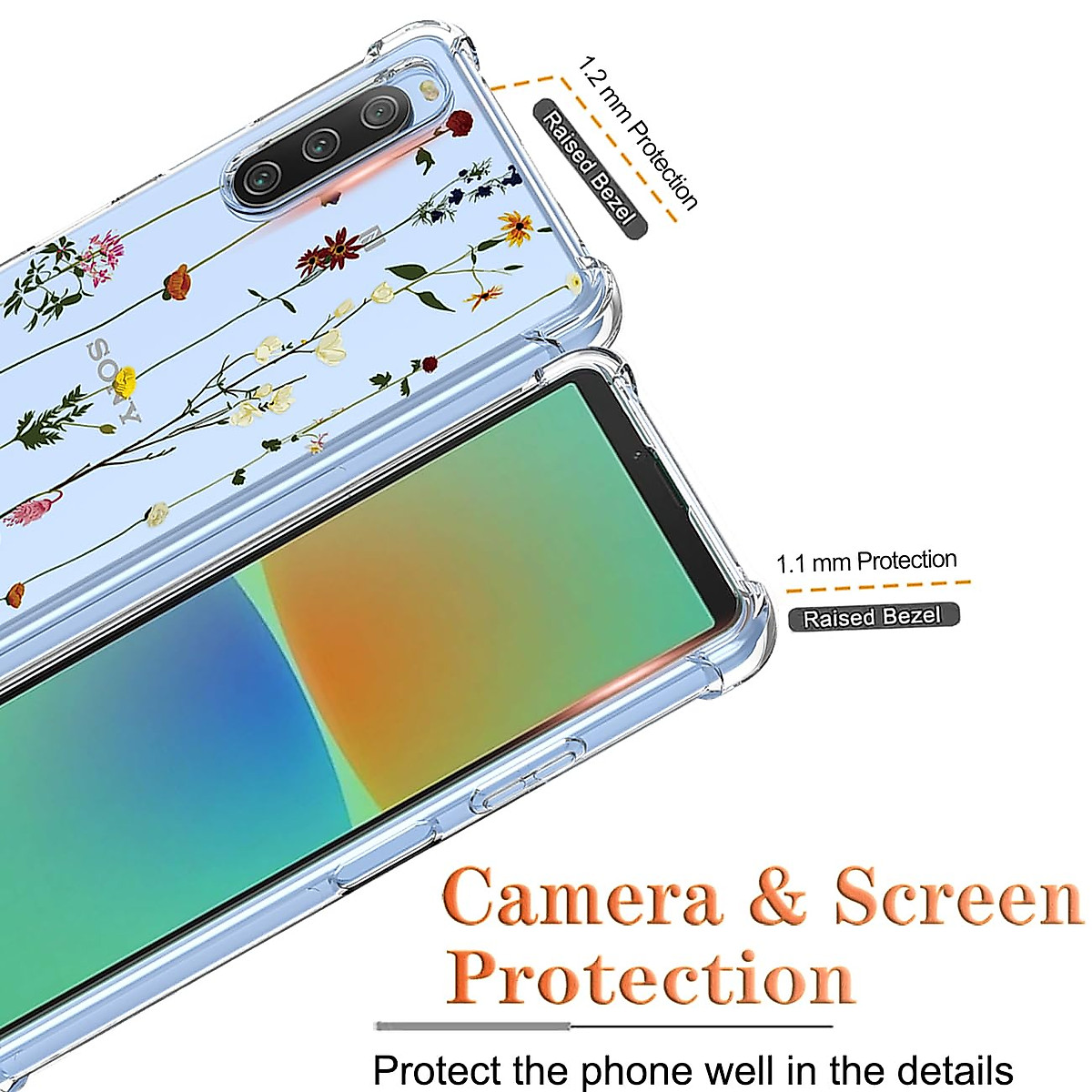 GTBDEKI Phone Case for Xperia 10 III Case, Sony 10 III Lite XQ-BT52 XQ-BT44 Case, Clear Case with Flower Garden Patterns Protective Phone Cover for Sony Xperia 10 III Floral Garden