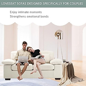 COLAMY Loveseat Sofa,73" Love Seat Couches Living Room Sofa with 3 Pillows,Upholstered Modern Comfy Chenille Seat Cushions Bedroom Couch,Beige