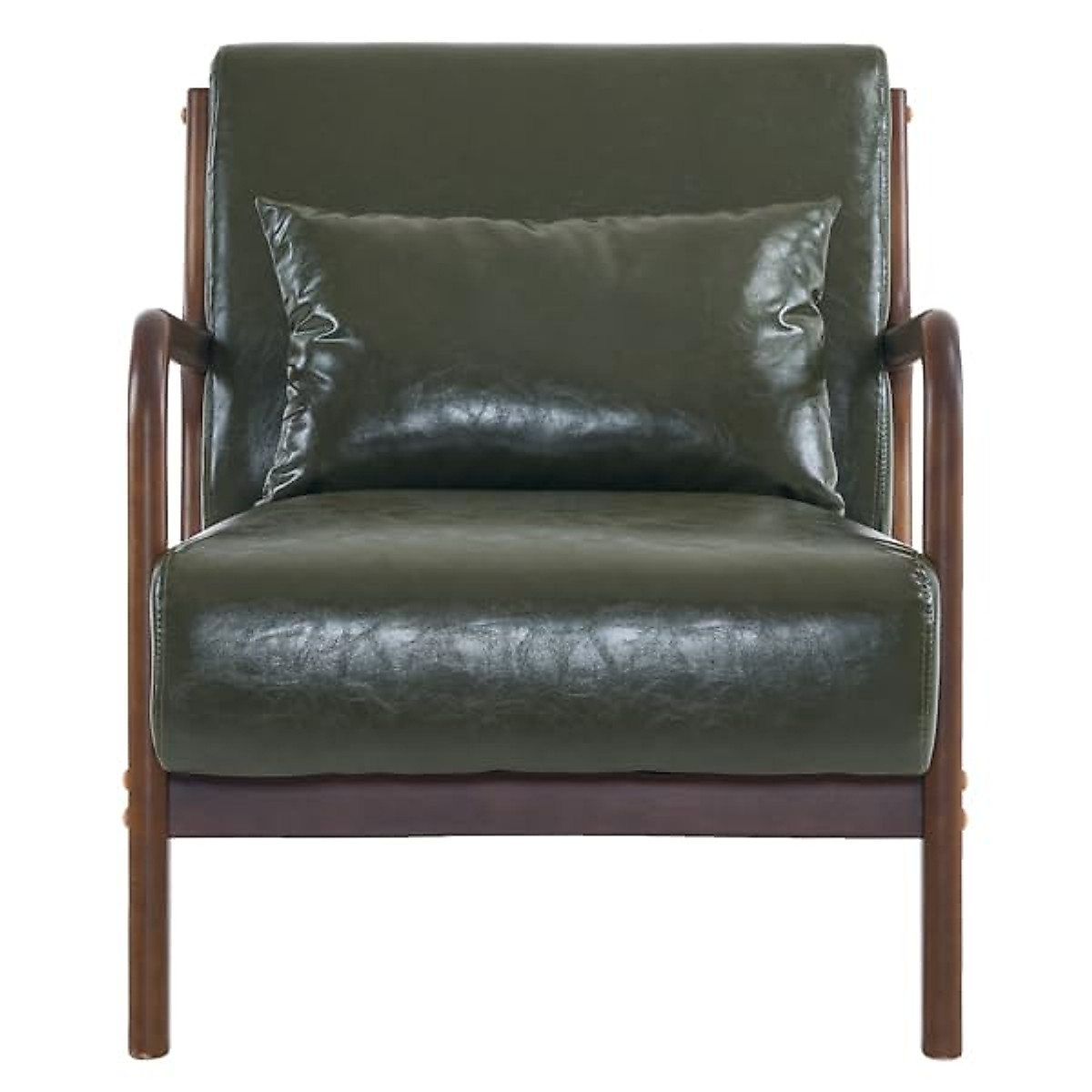 Flulep 80 * 65 * 73cm Single Seat B Style Backrest Without Buckle with Pillow PU Walnut Oak Armrests Indoor Leisure Chair Dark Green