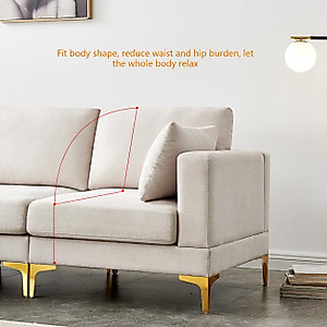i-POOK 93" Sectional Sofa Couch with Convertible Chaise Ottoman, Modern 3-Seat L-Shape Sofa Couch with Golden Metal Legs, Upholstered Small Sectional Couch for Living Room Apartment Bedroom, Beige